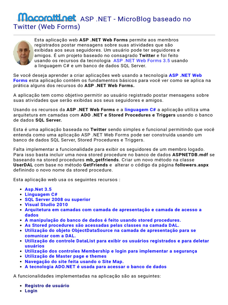 MicroBlogbaseadonoTwitter (WebForms) | PDF | C Sharp (linguagem de ...