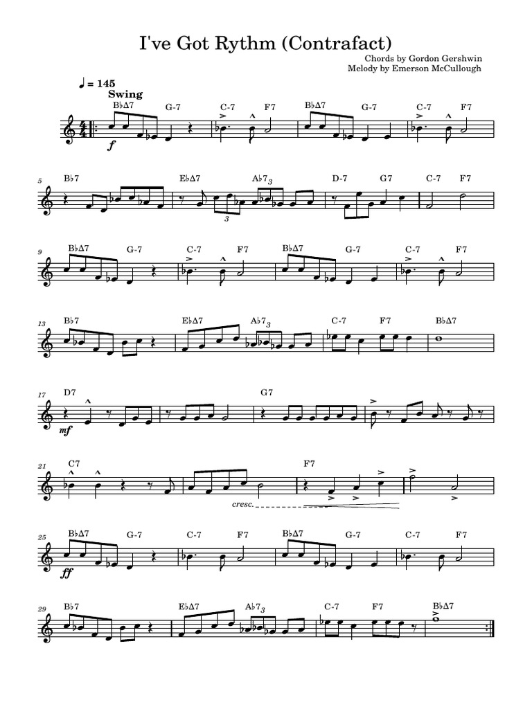 I've Got Rhythm Contrafact Assignment (Final) - Emerson | PDF | Musical ...