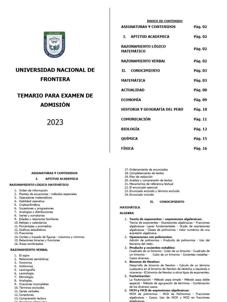 Temario_Admision_2023 | PDF | Trigonometría | Triángulo