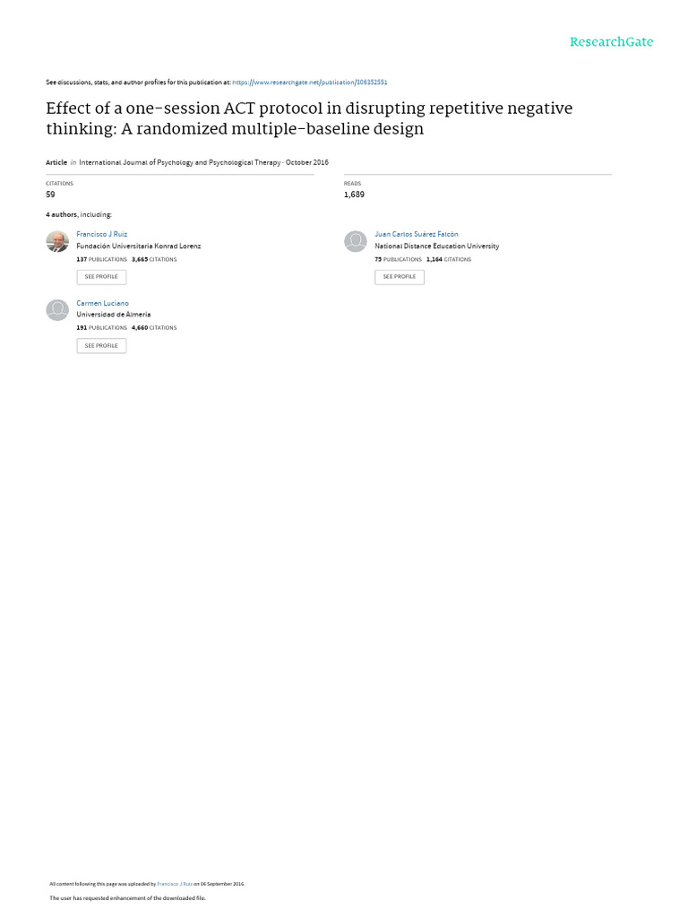 Effect of A One-Session ACT Protocol in Disrupting Repetitive Negative ...