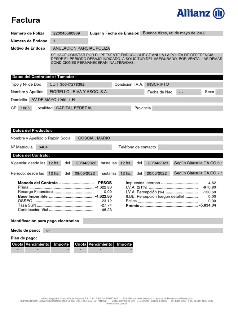 Factura: Datos Del Contratante / Tomador | PDF | Póliza de seguros | Seguro