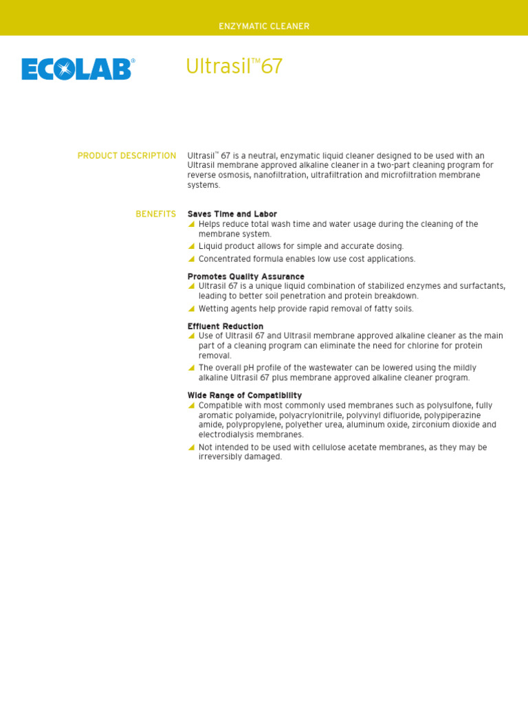 Ultrasil67 CatalogSheet PDF | PDF | Membrane | Surfactant