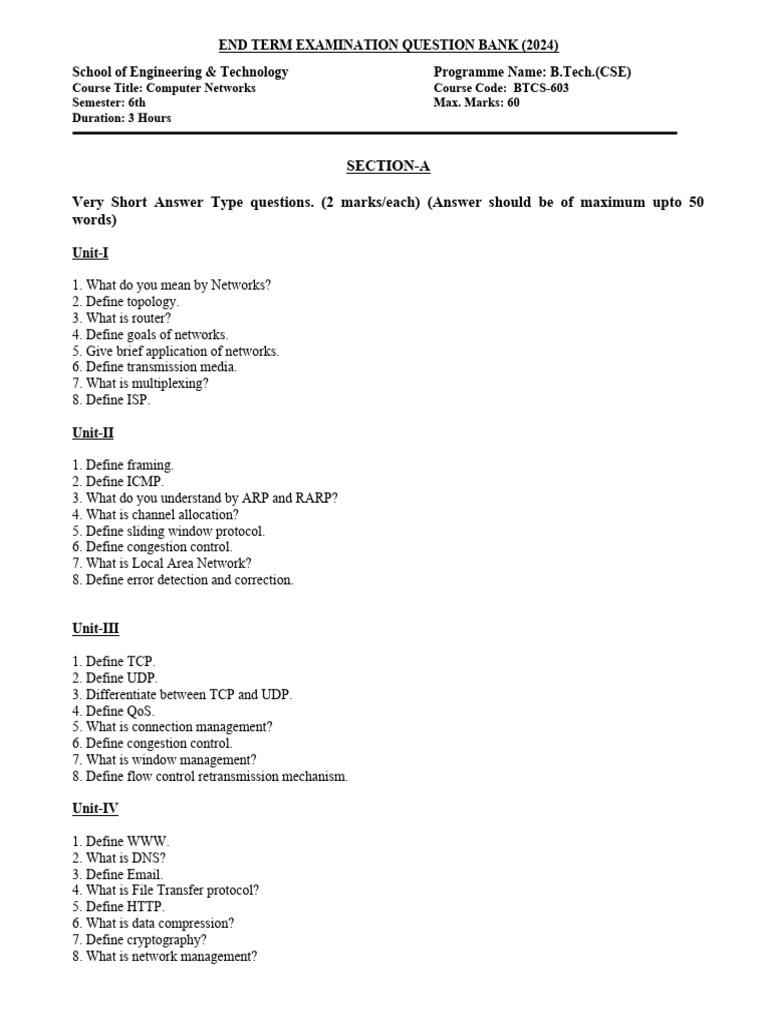 BTCS-603, Computer Networks | PDF | Computer Network | Transmission ...