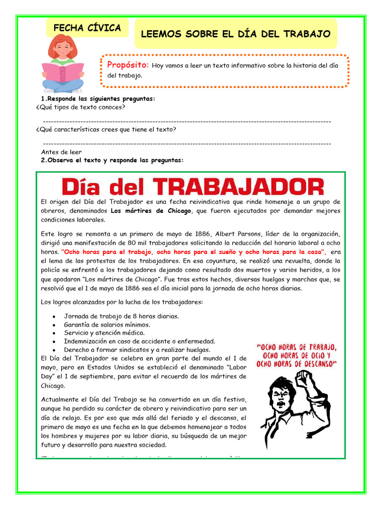 FICHA-FECHA CÍVICA-LEEMOS SOBRE EL DÍA DEL TRABAJO | Descargar gratis ...