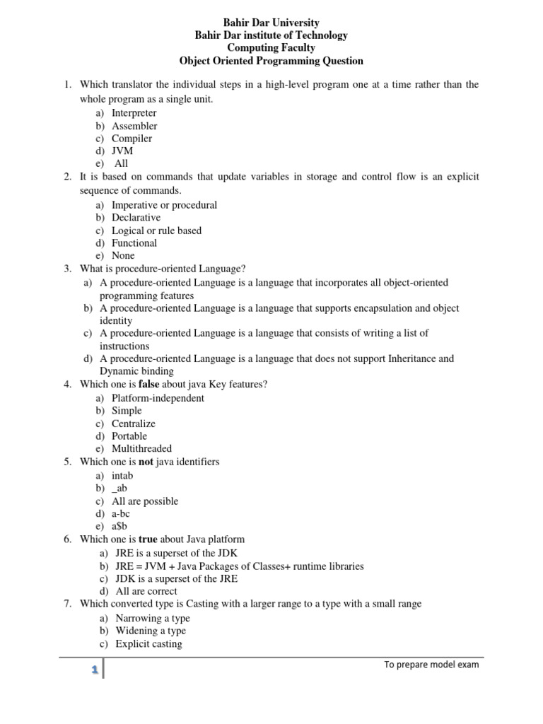 To Prepare Model Exam Oop Question Download Free Pdf Method Computer Programming