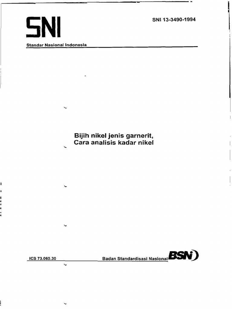 13-3490-1994 Cara Analisis Kadar Nikel Dari Bijih Nikel Jenis Garnerit ...