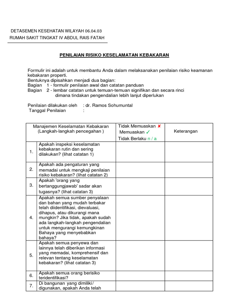 Penilaian Risiko Keselamatan Kebakaran | PDF