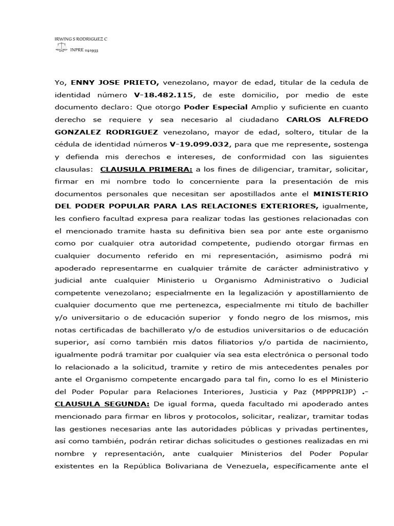 Poder-Para-Legalizar-y-Apostillar ENNY PRIETO | PDF | Documento de identidad | Gobierno