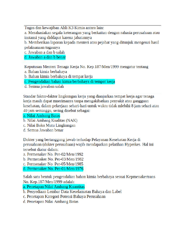 COntoh Soal AK3 Kimia | PDF