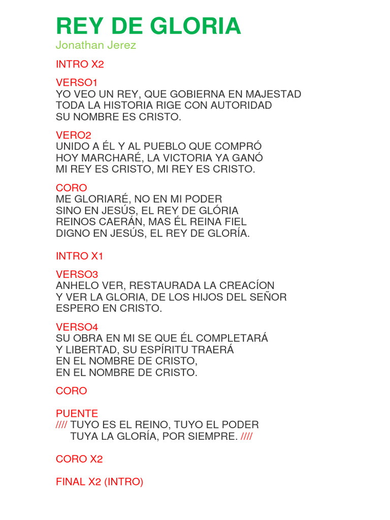 Rey de Gloria Letra | PDF