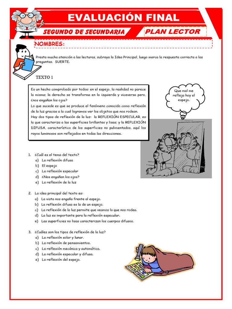 Evaluació Plan Lector -Segundo-de-Secundaria | Descargar gratis PDF | Reflexión (Física) | Vacunas