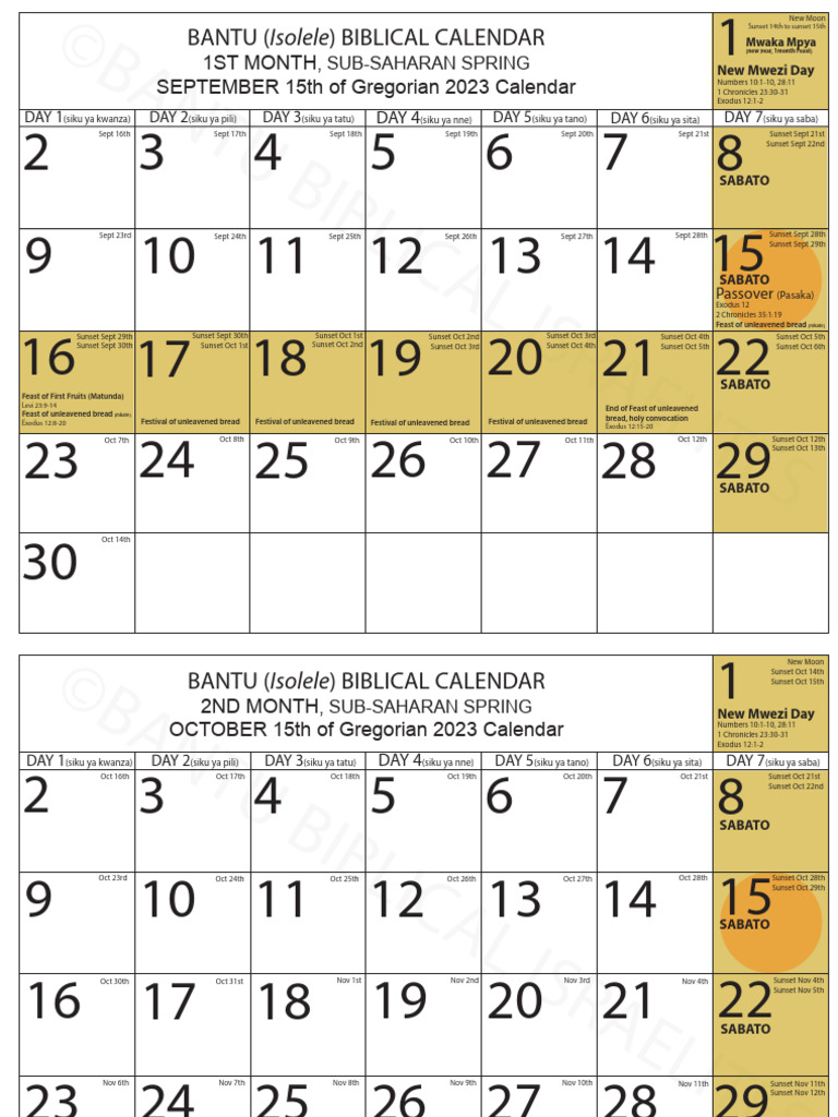 Bantu Biblical Calendar 2023-2024 | PDF | Passover | The Exodus