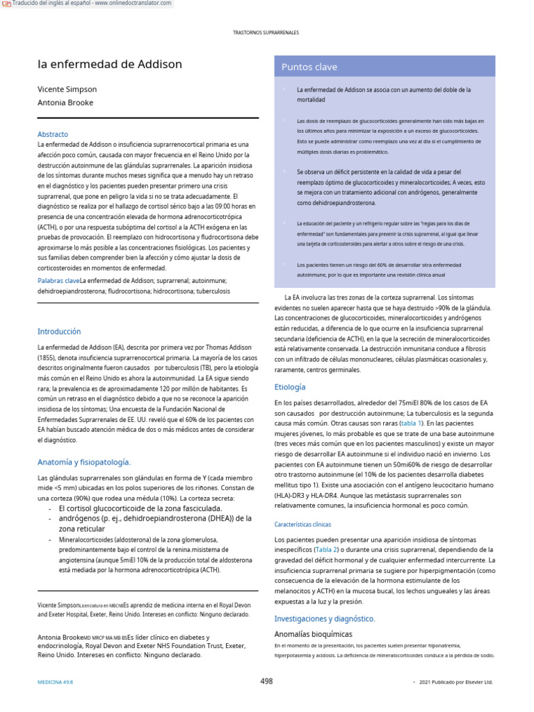 Enfermedad de Addison | PDF | Glándula suprarrenal | Glucocorticoides