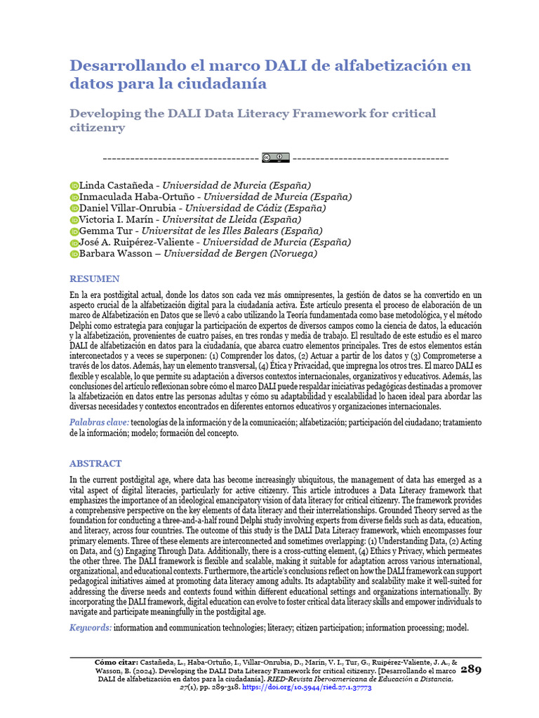 Desarrollando El Marco DALI de Alfabetización en Datos para La Ciudadanía | Descargar gratis PDF ...