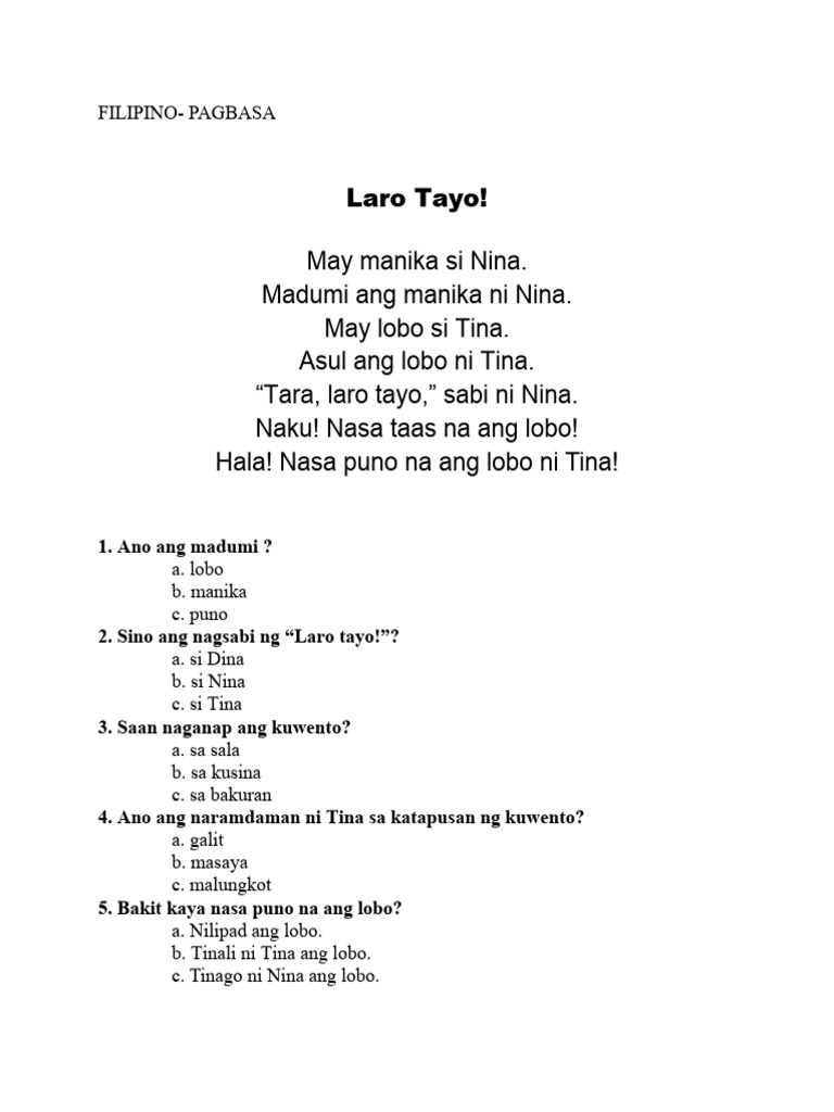 Filipino Pagbasa | PDF