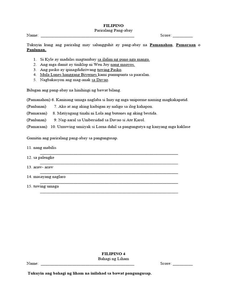 FILIPINO Worksheets | PDF