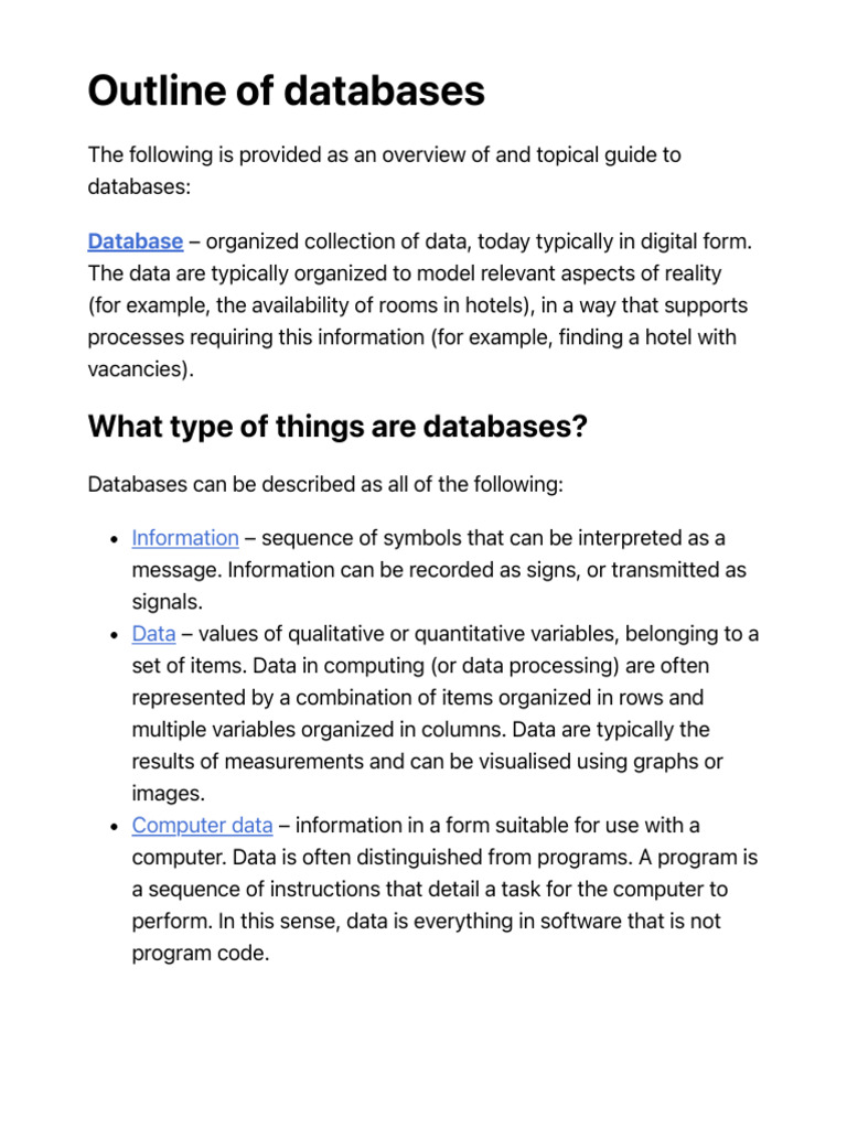 Outline of Databases - Wikipedia | PDF | Databases | Relational Database