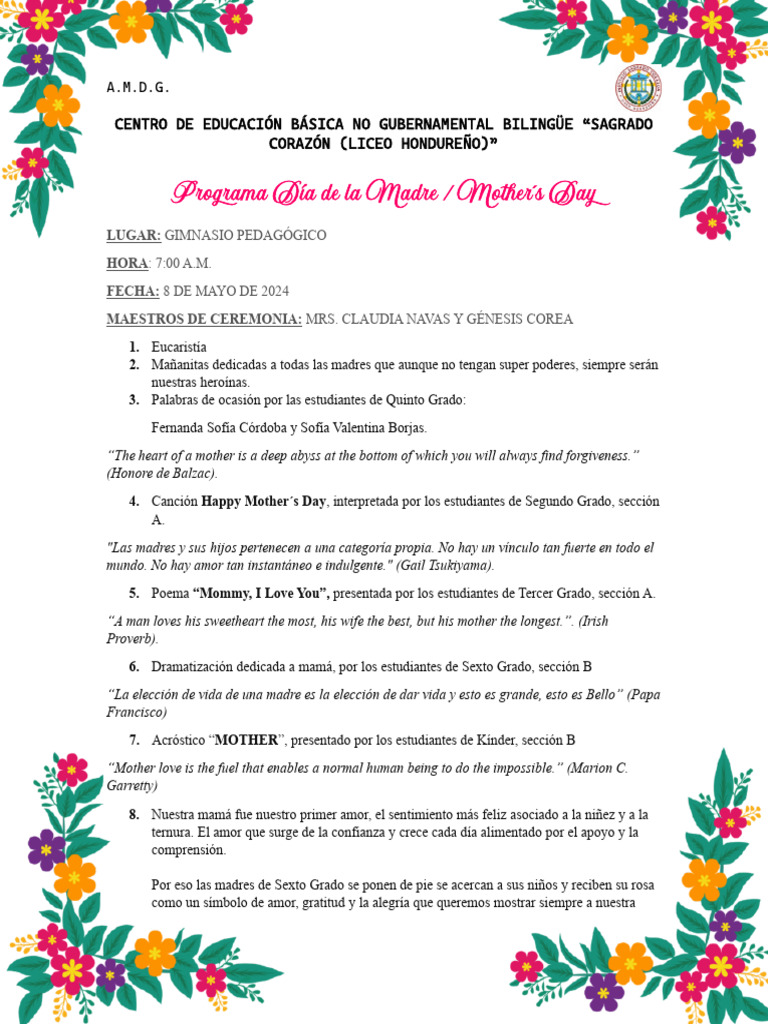 Programas del Día de la madre - 2024-1 | Descargar gratis PDF | Amor