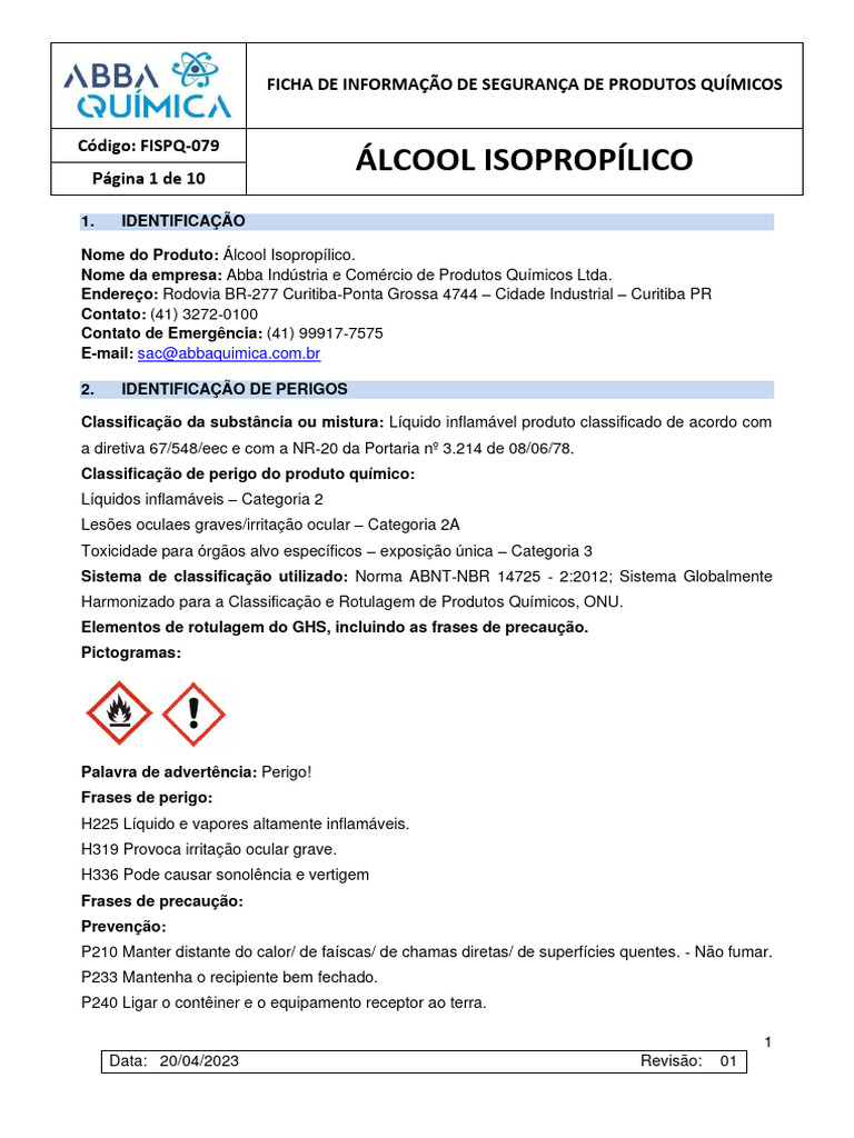 Fispq 1.6 - Álcool Isopropílico - Rev01 | PDF | Dióxido de carbono | Solvente