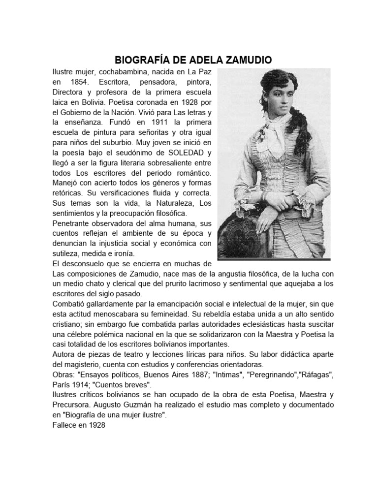 Biografía de Adela Zamudio | PDF