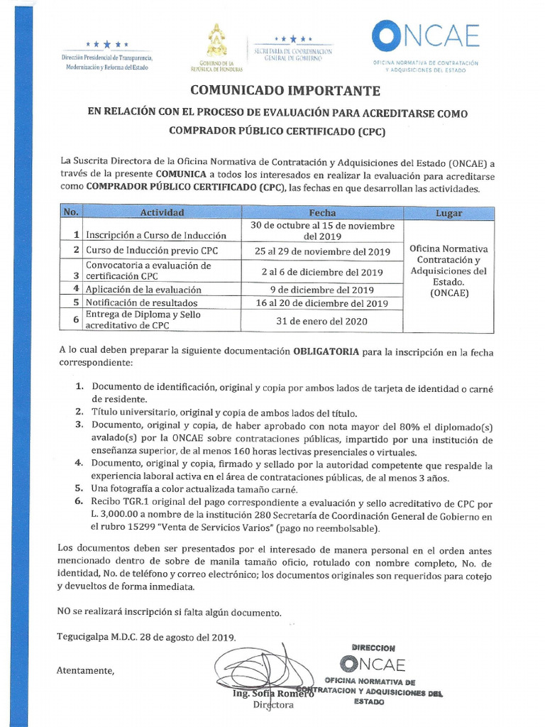 Comunicado Importante Relacion Proceso Evaluacion CPC 29082019 | PDF