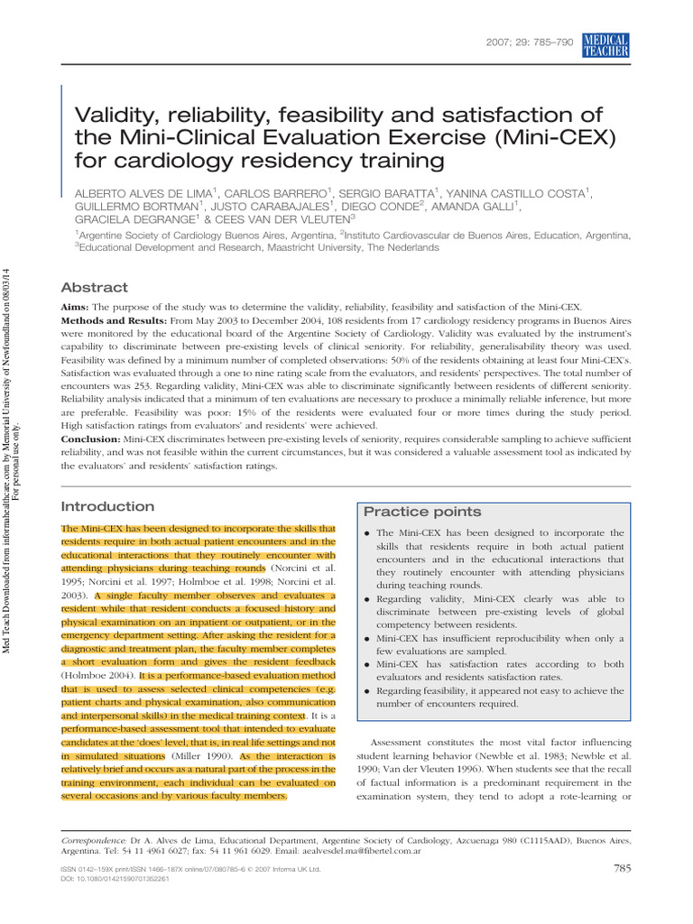 Mini-CEX Assessment in Cardiology Training | PDF | Variance ...