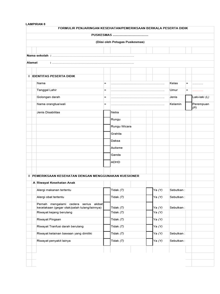 Kuisioner Penjaringan | PDF