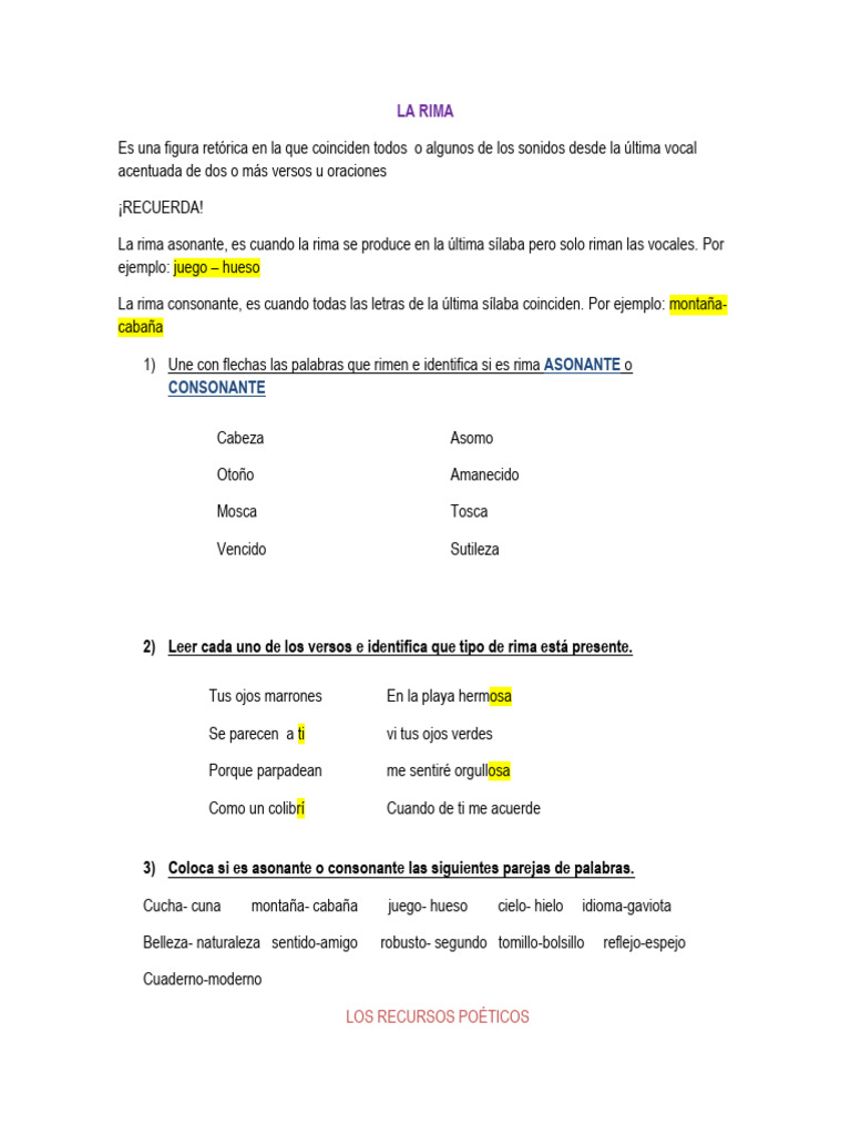 LA RIMA Tarea Extra | PDF | Rima | Poesía