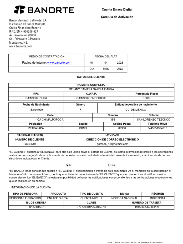 Contrato de Cuenta Enlace Digital Banorte | PDF | Bancos | Economias