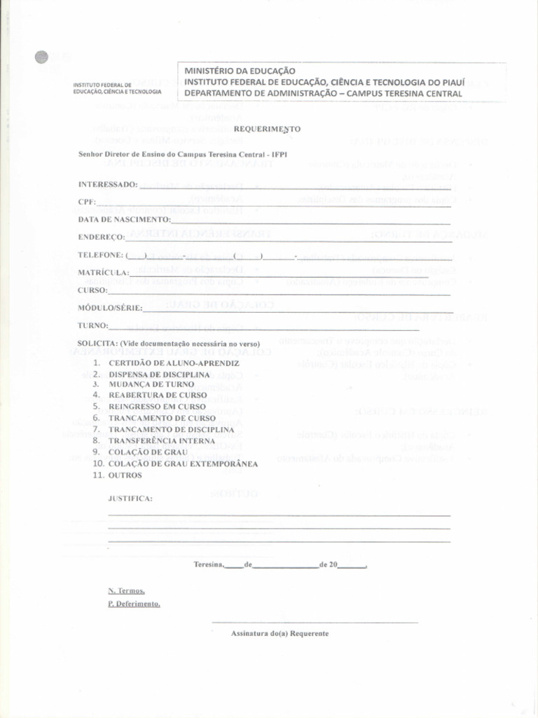 Requerimento Do Protocolo | PDF