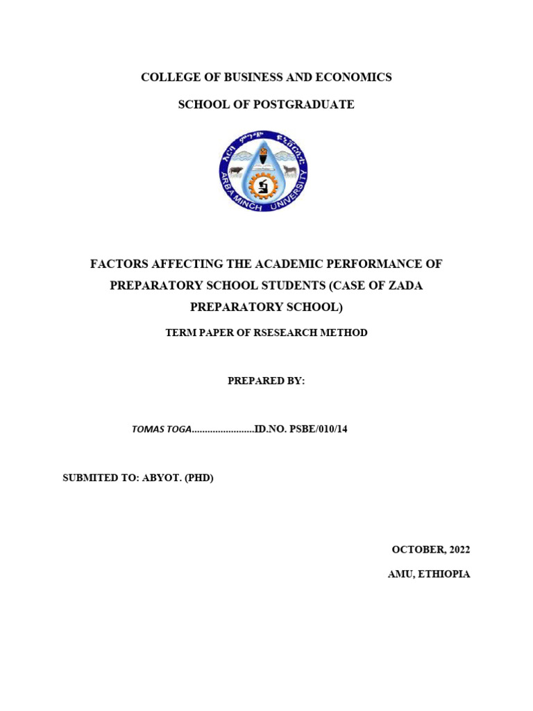 Factors Affecting The Academic Performance of Preparatory | PDF | Multicollinearity | Sampling ...