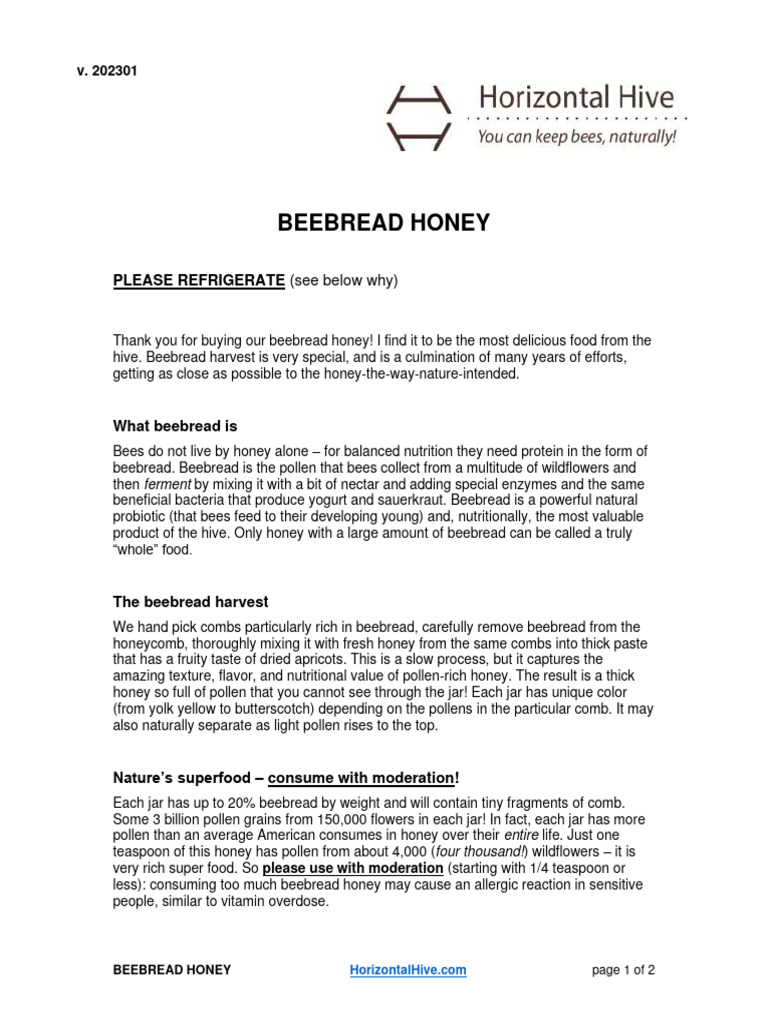 Instructions For Beebread Honey, DR - Leo | PDF | Honey | Beekeeping