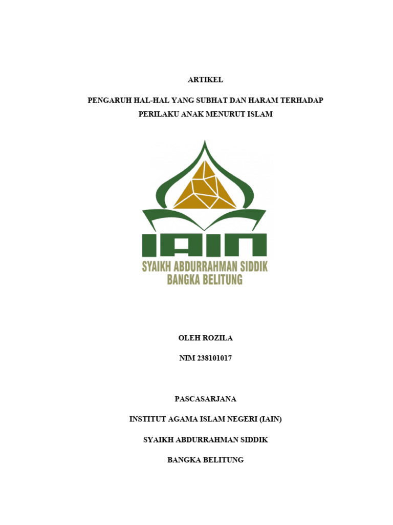 Pengaruh Hal-Hal Yang Subhat Dan Haram Terhadap Perilaku Anak Menurut ...