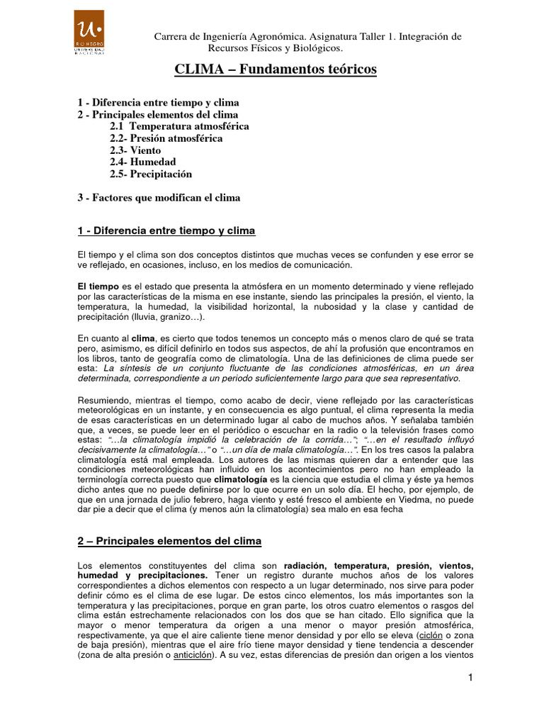 06 - Clima Fundamentos Teóricos Taller I. Unidad 3 | PDF | Clima | Precipitación