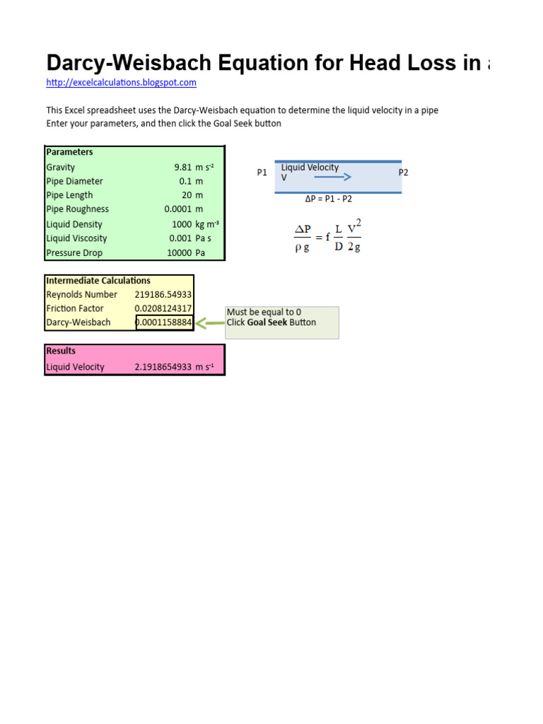 Darcy-Weisbach Pipe Velocity Calculator | PDF