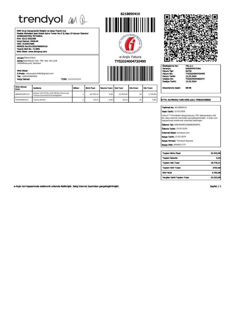 Tab s9+ Fatura | PDF