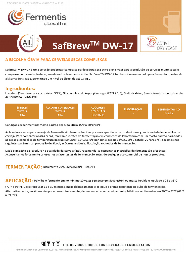 SafBrew DW-17 TDS - Technical Data Sheet | Download grátis PDF ...