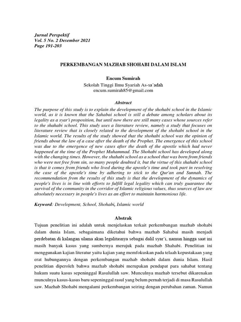 Perkembangan Mazhab Shohabi Dalam Islam | PDF