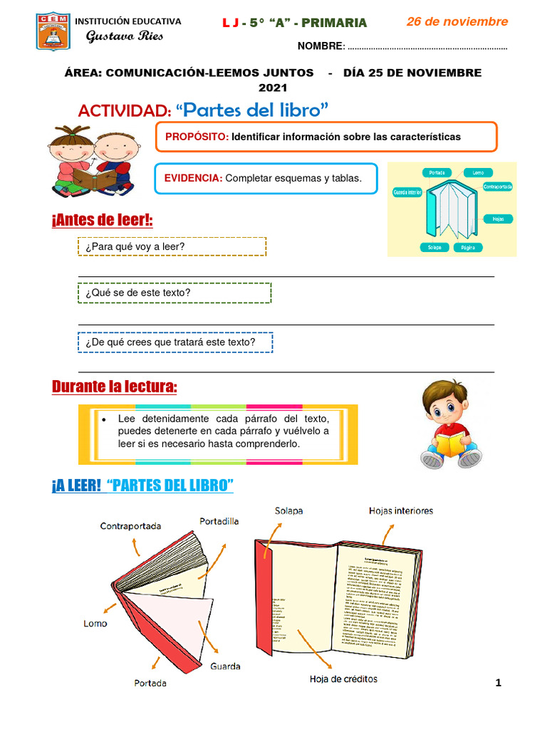 Actividad: Partes del Libro para Niños | PDF | Libros | Publicación