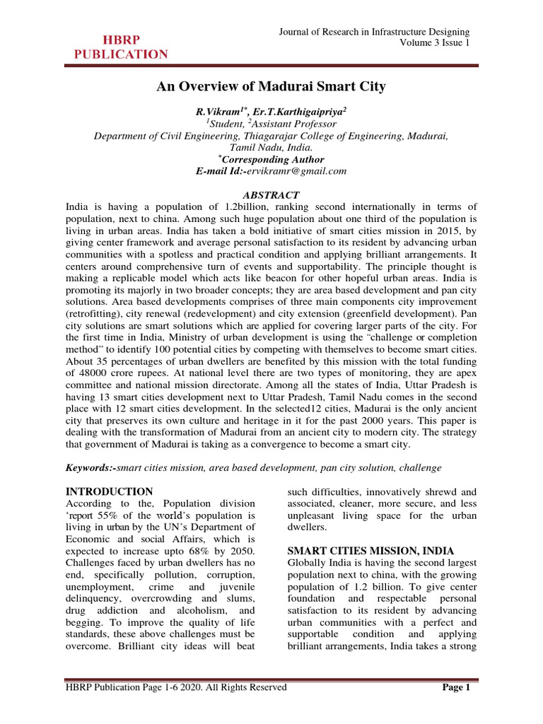 An Overview of Madurai Smart City - HBRP Publication | PDF | Information And Communications ...