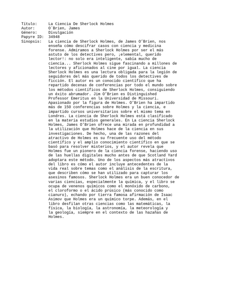 La Ciencia De Sherlock Holmes | PDF | Sherlock Holmes | Science
