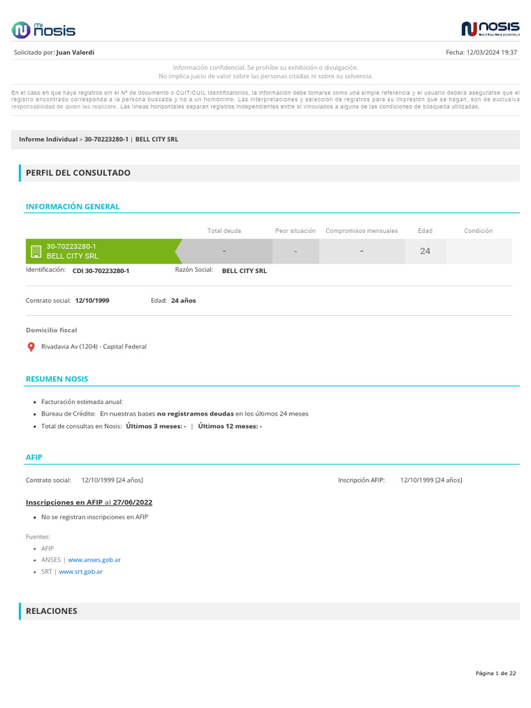 Informe Bell City SRL Nosis Argebtina | PDF | Imagenes medicas | Buenos ...