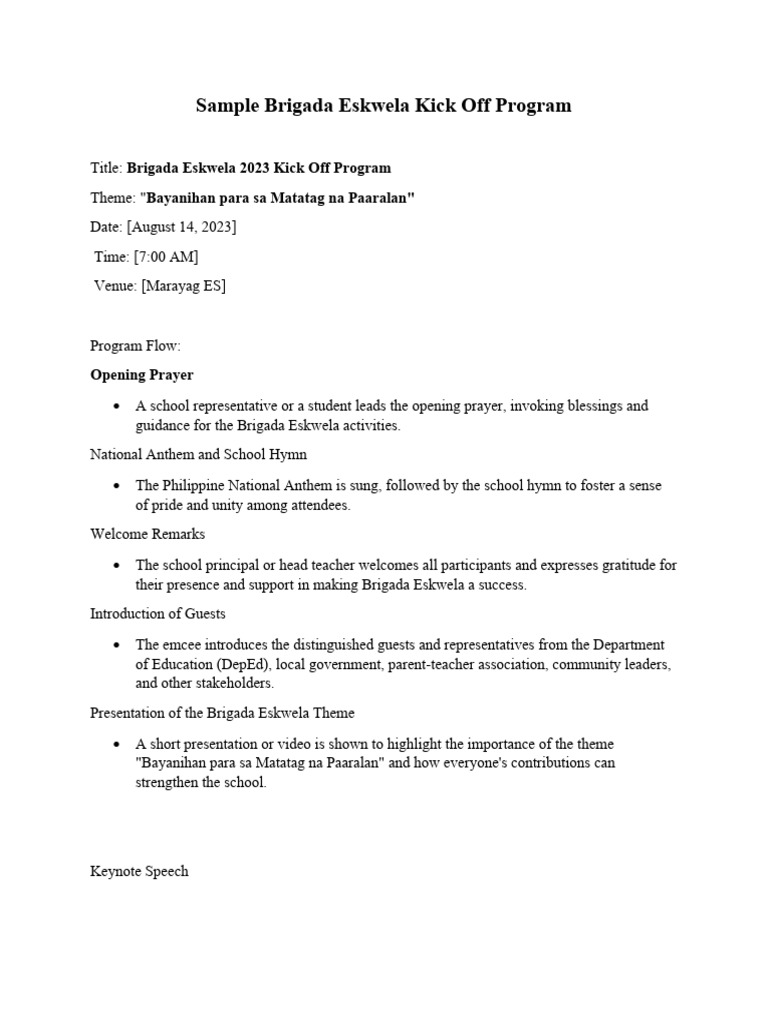Brigada Eskwela Kick Off Program | PDF