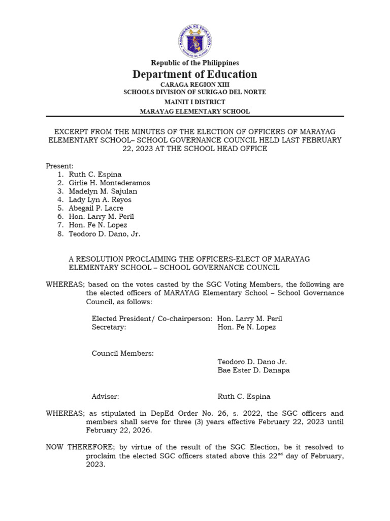 SGC Resolution MARAYAG ES | PDF | Philippines | Government