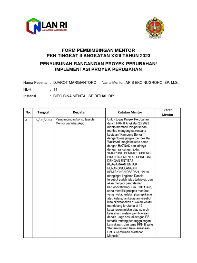 Form Pembimbingan Mentor | PDF