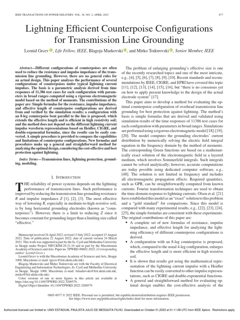 Lightning Efficient Counterpoise Configurations For Transmission Line ...