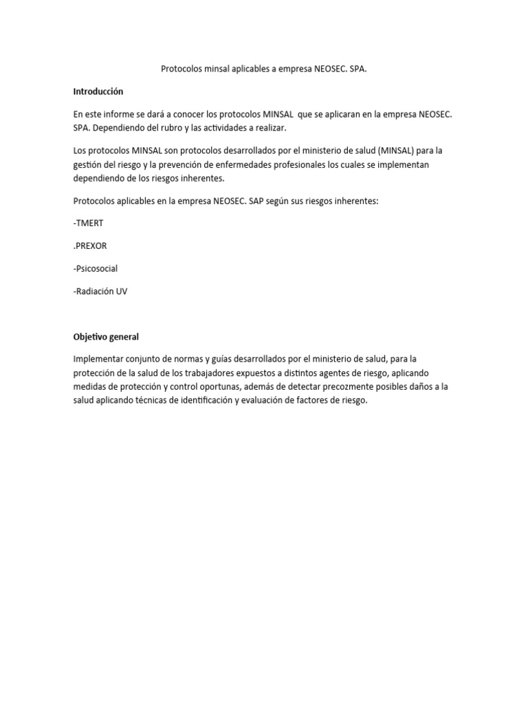 Protocolos minsal aplicables a empresa NEOSEC | PDF | Business