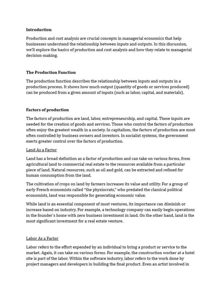 Production and Cost Analysis Overview | PDF | Factors Of Production ...