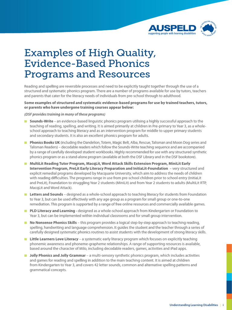 Examples of Evidence-based Phonics Programs | PDF | Phonics | Pedagogy
