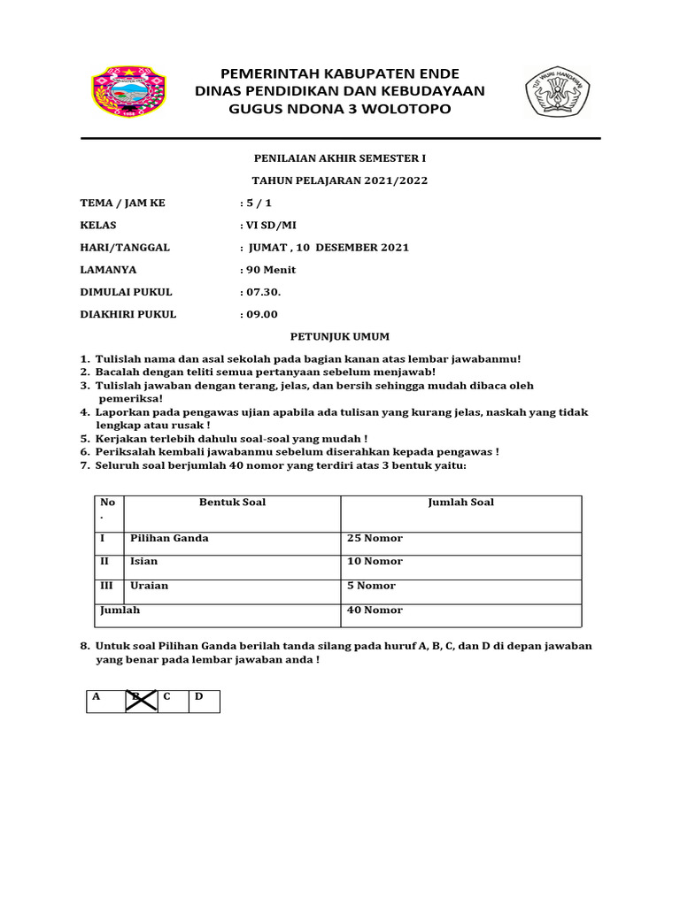 Penilaian Akhir Semester I Kelas VI | PDF